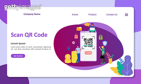 QR Code scanning concept with people scan code using smartphone. Suitable for web landing page ...