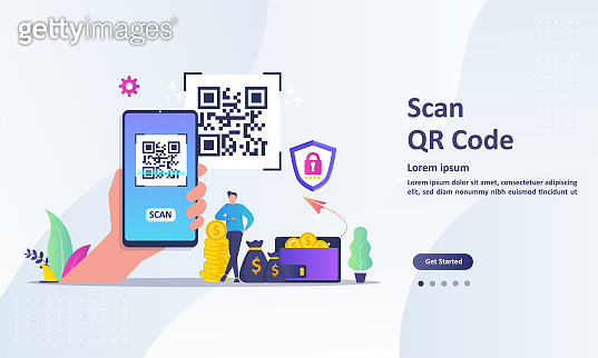 QR Code scanning concept with people scan code using smartphone. Suitable for web landing page ...