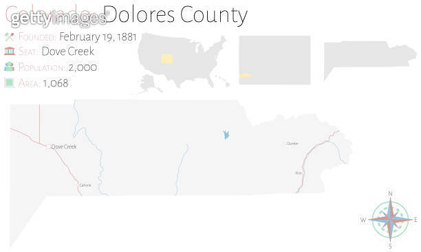 Map of Dolores County in Colorado 이미지 (1179987827) - 게티이미지뱅크