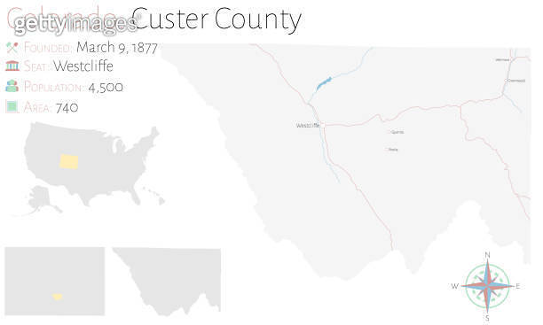 Map of Custer County in Colorado 이미지 (1179987809) - 게티이미지뱅크
