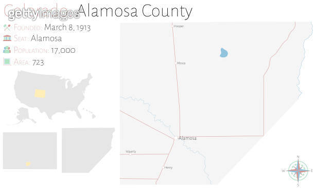 Map of Alamosa County in Colorado (1177411653) 일러스트, 무료 일러스트 - 게티이미지뱅크