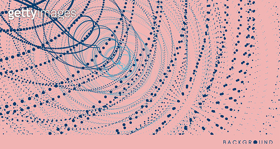 Array with dynamic particles. Swirl with connected dots. Abstract ...