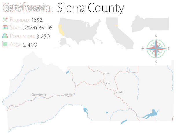 Map of Sierra County in California 이미지 (1175033678) - 게티이미지뱅크