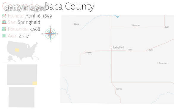 Map of Baca County in Colorado (1178515401) 일러스트, 무료 일러스트 - 게티이미지뱅크