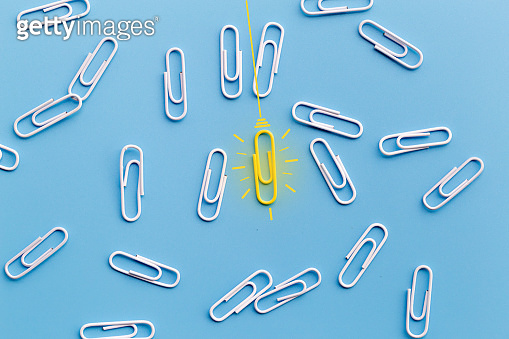 Great ideas concept with paperclip,thinking,creativity,light bulb on ...