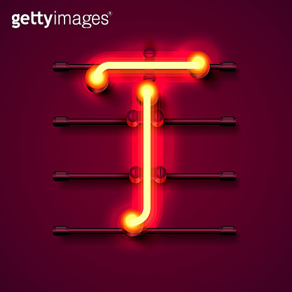 Neon font letter T, art design signboard. 이미지 (1150790915) - 게티이미지뱅크