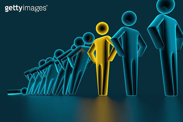 Fall of the crumbling business is saved by special employee leader. 3d ...