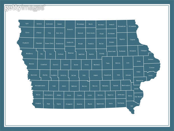 Iowa counties map printable (1176138112) 일러스트, 무료 일러스트 - 게티이미지뱅크