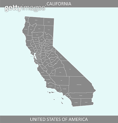 California county map vector outline gray background. California map of ...