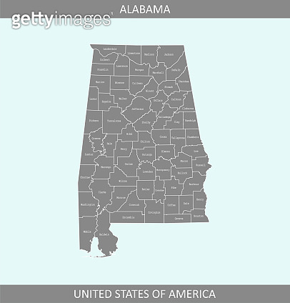 Alabama county map vector outline gray background. Counties map of ...