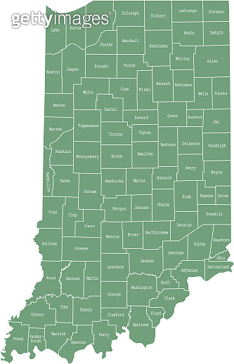 Indiana county map vector outline green background. Map of Indiana ...