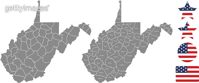 West Virginia county map vector outline in gray background. West ...