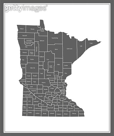 Minnesota counties map printable 이미지 (1180751737) - 게티이미지뱅크