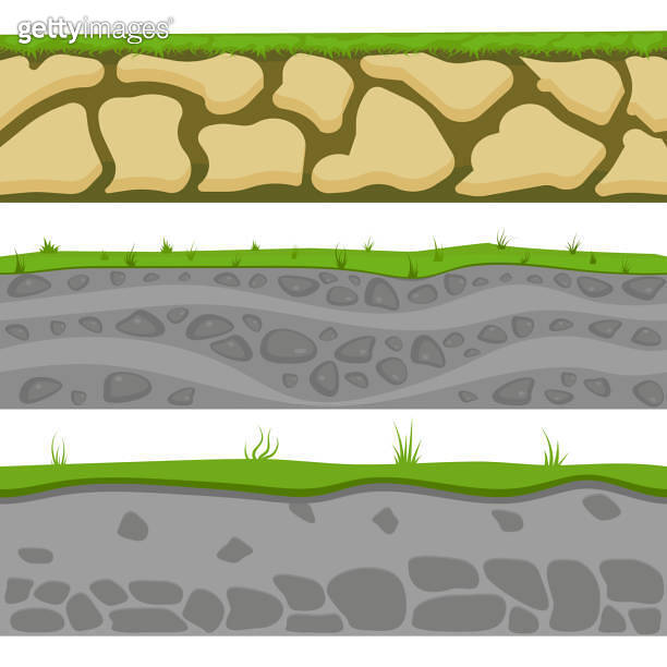 Soil seamless layers. Layer of soil with grass and stones. The texture ...