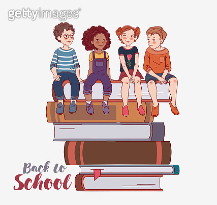 Cute kids reading books. Back to school vector concept 이미지 (1157057795 ...