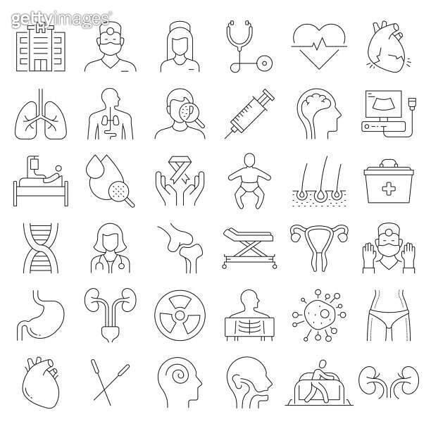 Simple Set of Medical and Health Related Vector Line Icons. Outline Symbol Collection. Editable ...