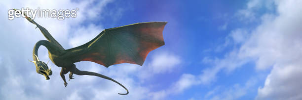 dragon, giant winged creature flying in the sky 이미지 (1186662260) - 게티이미지뱅크