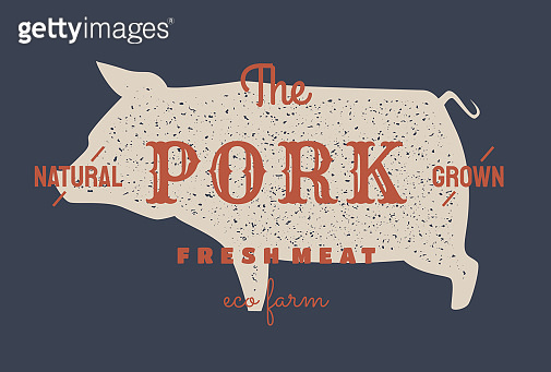 Pig, pork. Vector vintage logo, retro print, poster for Butchery meat ...