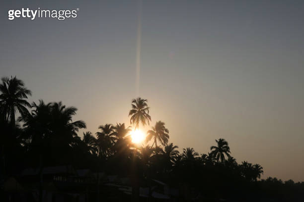 Image of early sunrise at Palolem Beach, Goa holiday with golden sun in ...