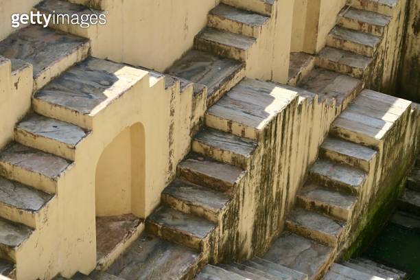 Image of stepwell sandstone Indian temple steps staircases / stairs ...