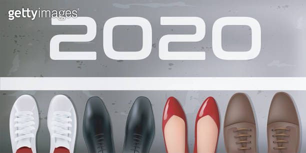 Greeting card showing four competitors ready to compete in a race for ...