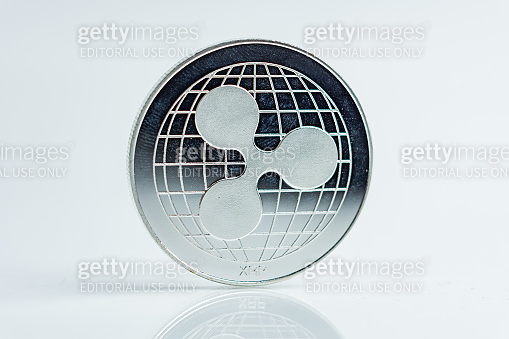 Ripple. xrp Crypto currency silver coin, Macro shot of ripple coin ...