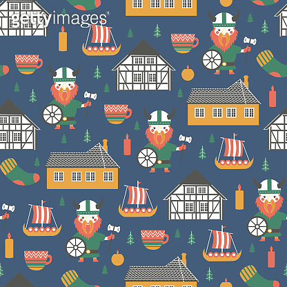 Seamless pattern Kingdom of Denmark vector, Nordic colorful background ...