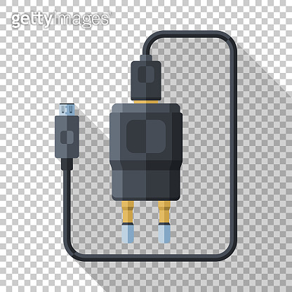 Phone charger icon with micro USB connector in flat style with long ...