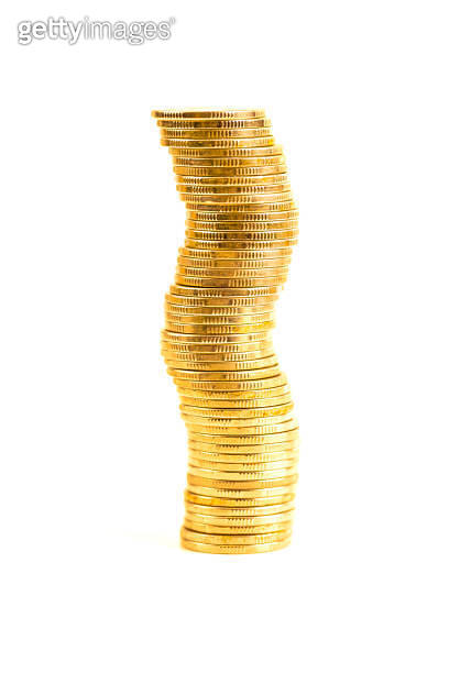 A gold coin stacking vertical row in form of S curve 이미지 (1195829702 ...