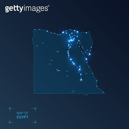 Egypt map with cities. Luminous dots - neon lights on dark background ...