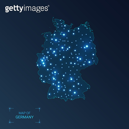 Germany map with cities. Luminous dots - neon lights on dark background ...