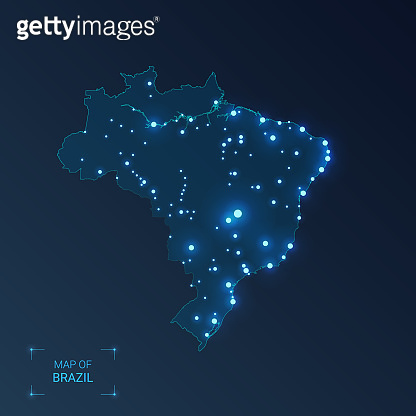 Brazil map with cities. Luminous dots - neon lights on dark background ...