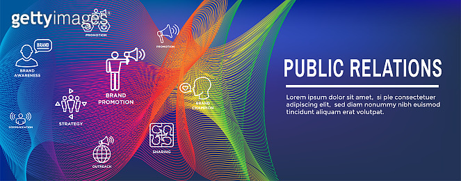 Public Relations Web Header Banner and Icon Set with brand awareness ...