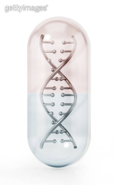 Transparent blue and red pill with DNA model 이미지 (1196320881) - 게티이미지뱅크