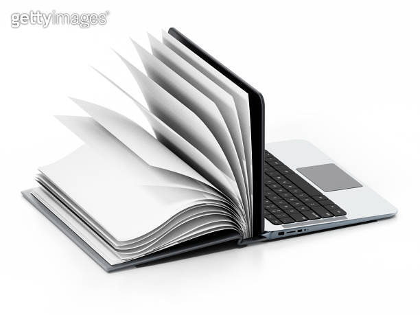 Book with open pages connected to laptop computer 이미지 (1189712172) - 게티 ...