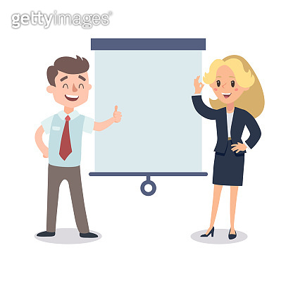 Man and woman present a project. Vector illustration with cartoon ...