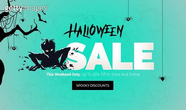 Halloween sale banner with zombie getting out from ground. (1176848417 ...