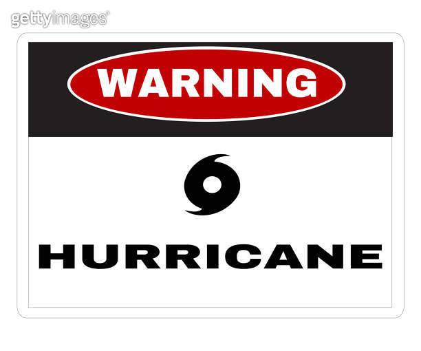 Accident Prevention signs, Caution board with message HURRICANE WARNING ...
