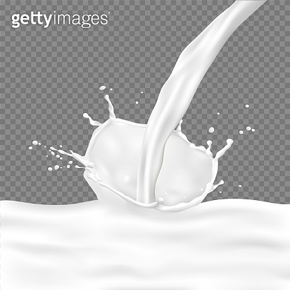 Vector 3d flow realistic of milk with splatters, yogurt mixing, splash ...