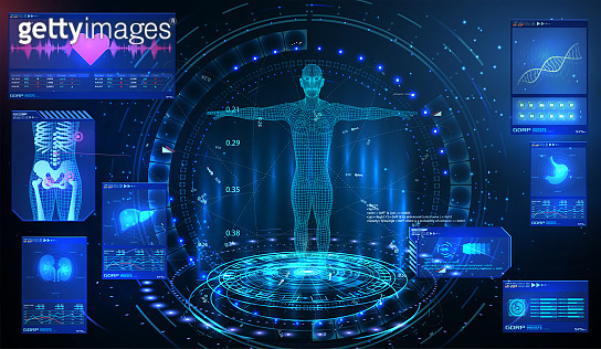 HUD UI GUI element ui medical examination. Display a set of virtual ...