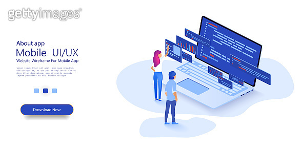 Programmer woman and man at work concept banner. Website design. Software, web development ...