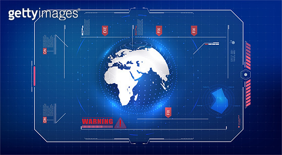Hologram planet Earth in window virtual touchscreen user interface. 3d ...