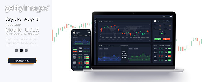 Trading candlestick chart on electronic devices vector illustration ...
