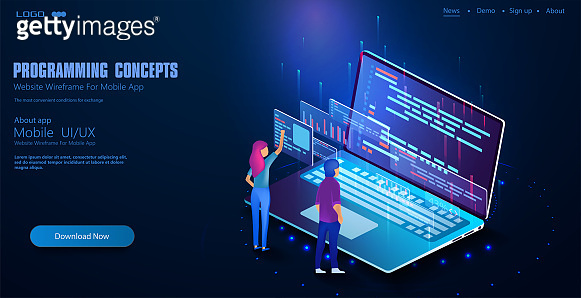Development of software and programming. Program code on laptop screen. Technology process of ...