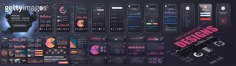 Different UI, UX, GUI mobile screens modern infographic. Diagram ...