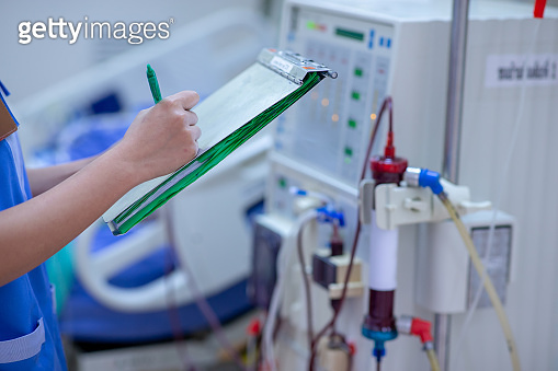 The specialist are checking continuous renal replacement therapy ...