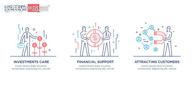 Set of illustrations concept with businessmen. Workflow, growth ...