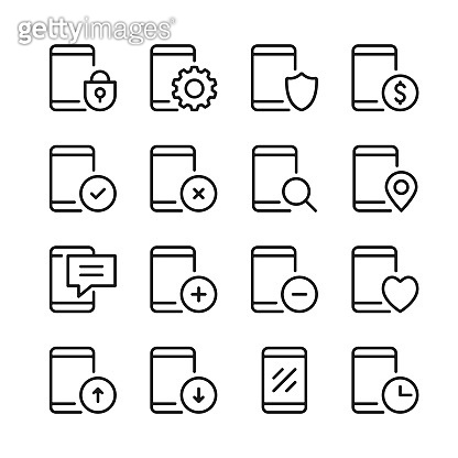Mobile phone line icons set. Modern graphic design concepts, simple linear outline elements ...