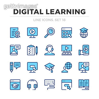Digital learning vector line icons set. Thin line design. Outline ...