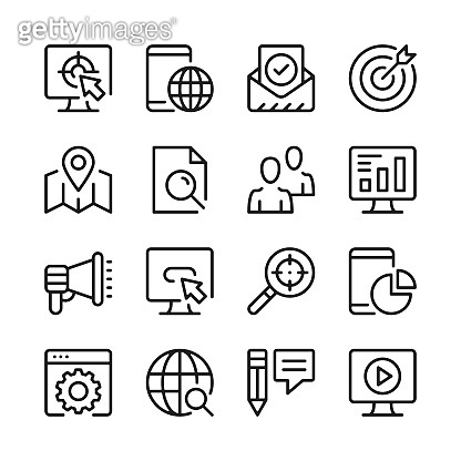 SEO line icons set. Modern graphic design concepts, simple linear outline elements collection ...